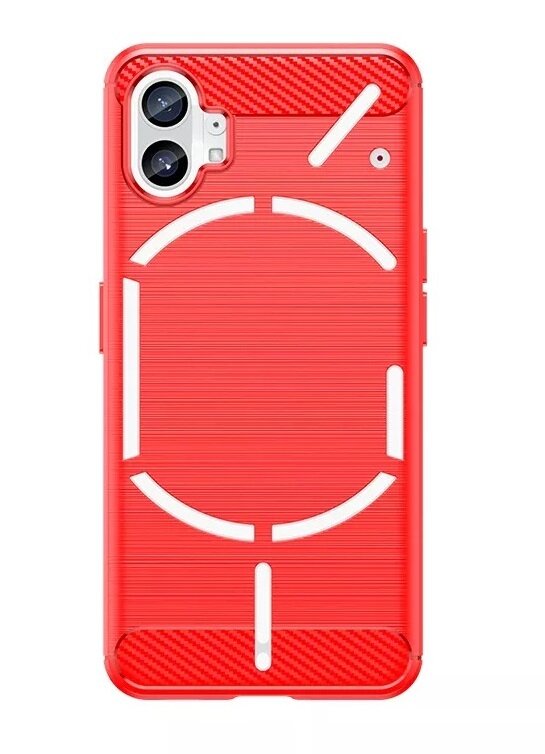 Защитный чехол красного цвета в стиле карбон на Nothing Phone (1), мягкий отклик кнопок, серия Carbon от Caseport