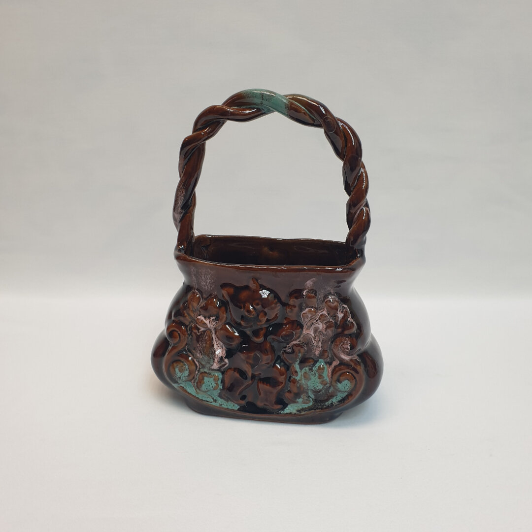 Ваза Корзина, обливная керамика высота 21 см, винтаж СССР