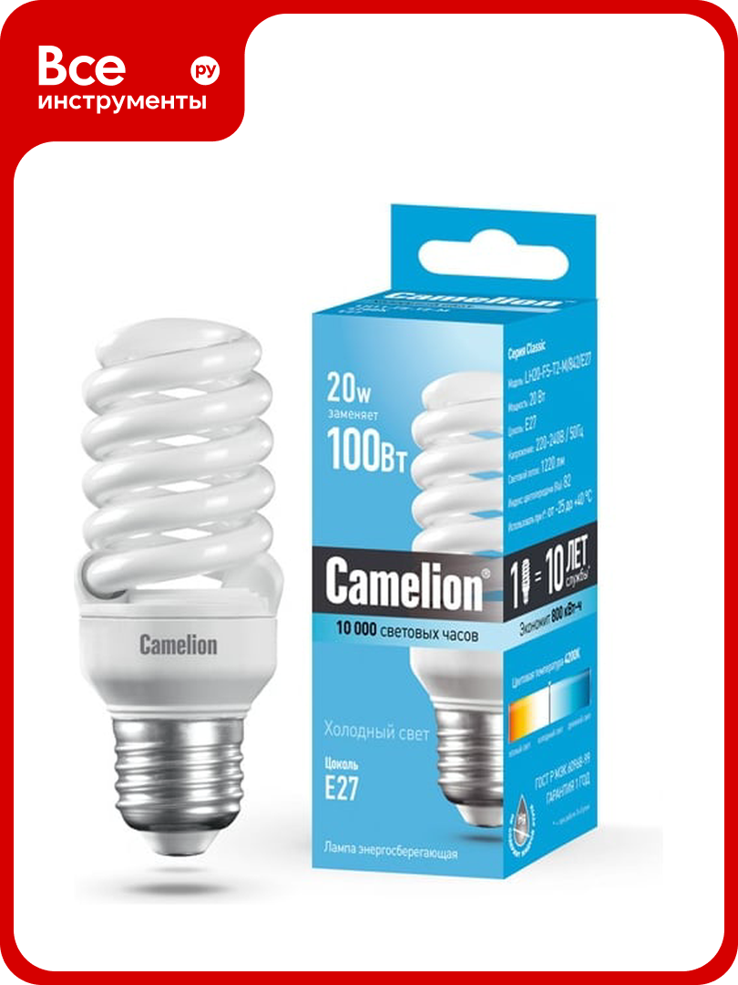 Энергосберегающая лампа 20Вт Camelion LH20-FS-T2-M/842/E27, 10523