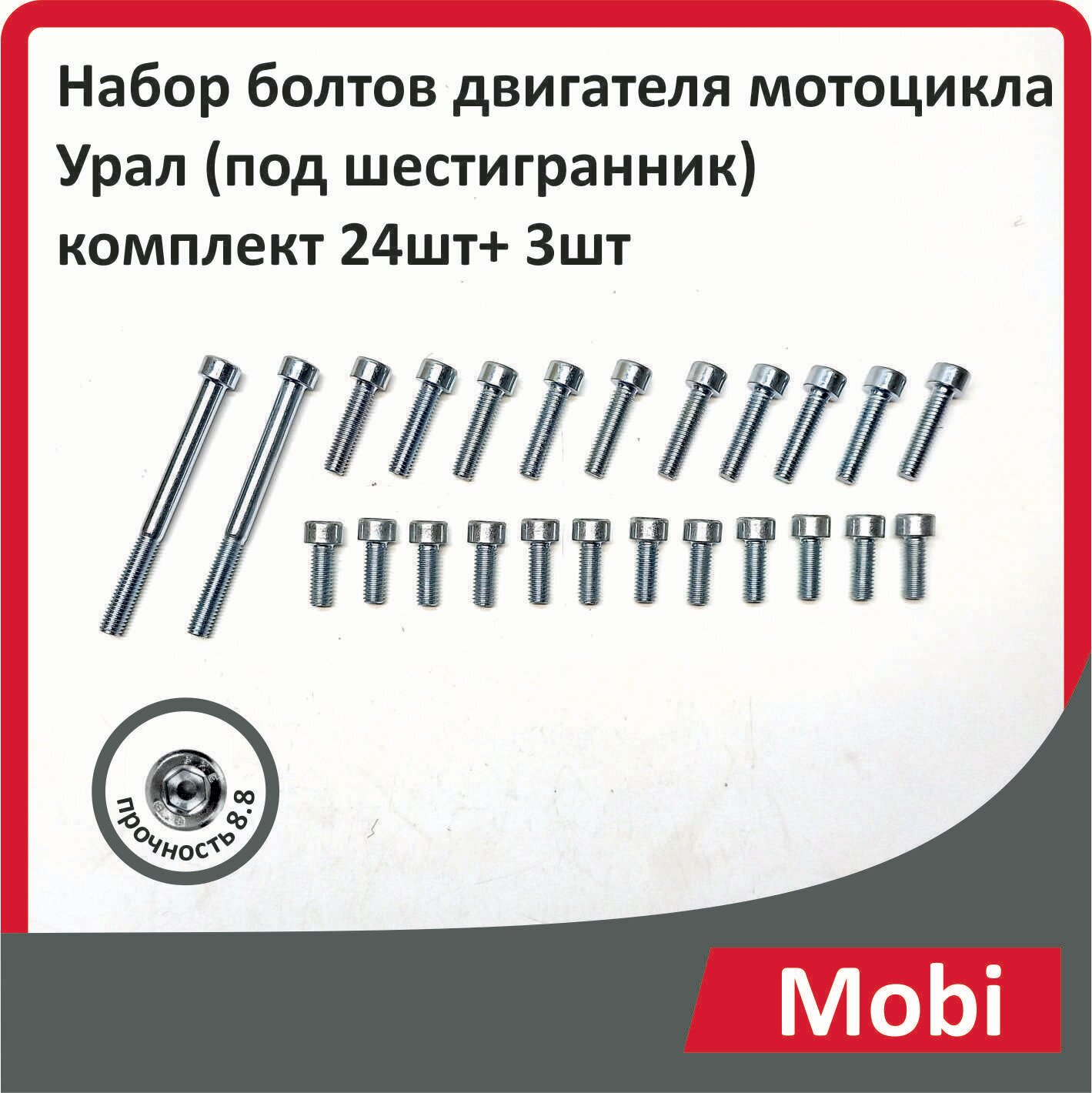 Набор болтов двигателя мотоцикла Урал (под шестигранник) комплект 24шт+ 3шт