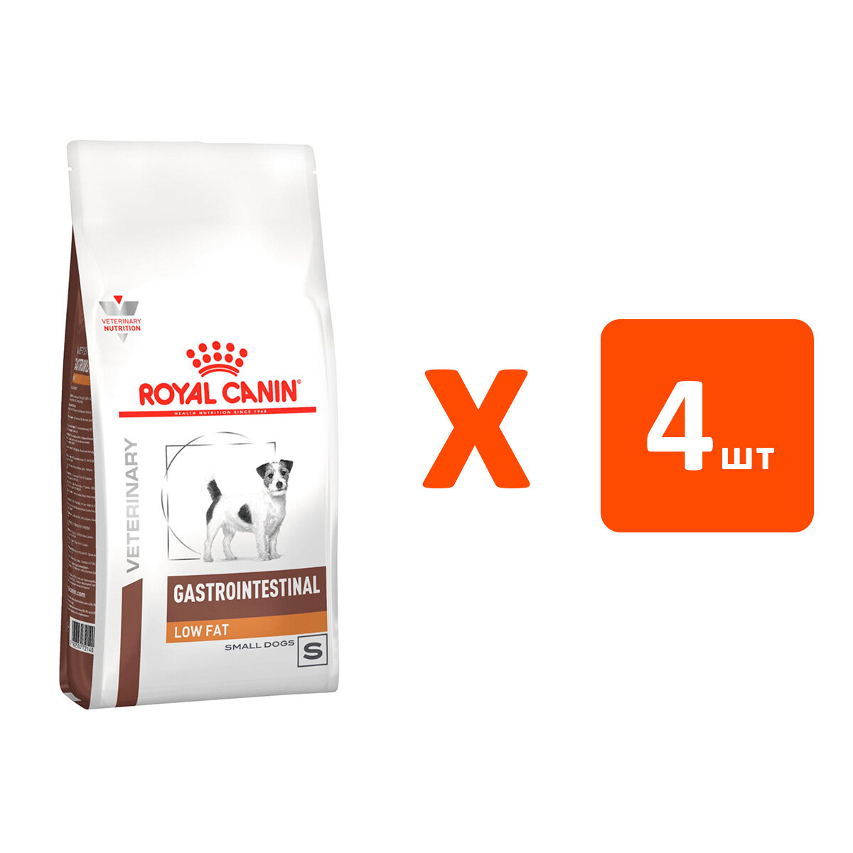 Корм сухой Royal Canin Gastrointestinal Low Fat Small Dog для взрослых собак маленьких пород при заболеваниях ЖКТ, 3 кг х 4 шт