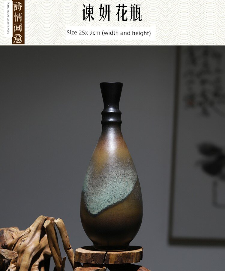 Керамическая ваза «Учение» с медной глазурью, художественный элемент интерьера, высота 21 см, уникальная