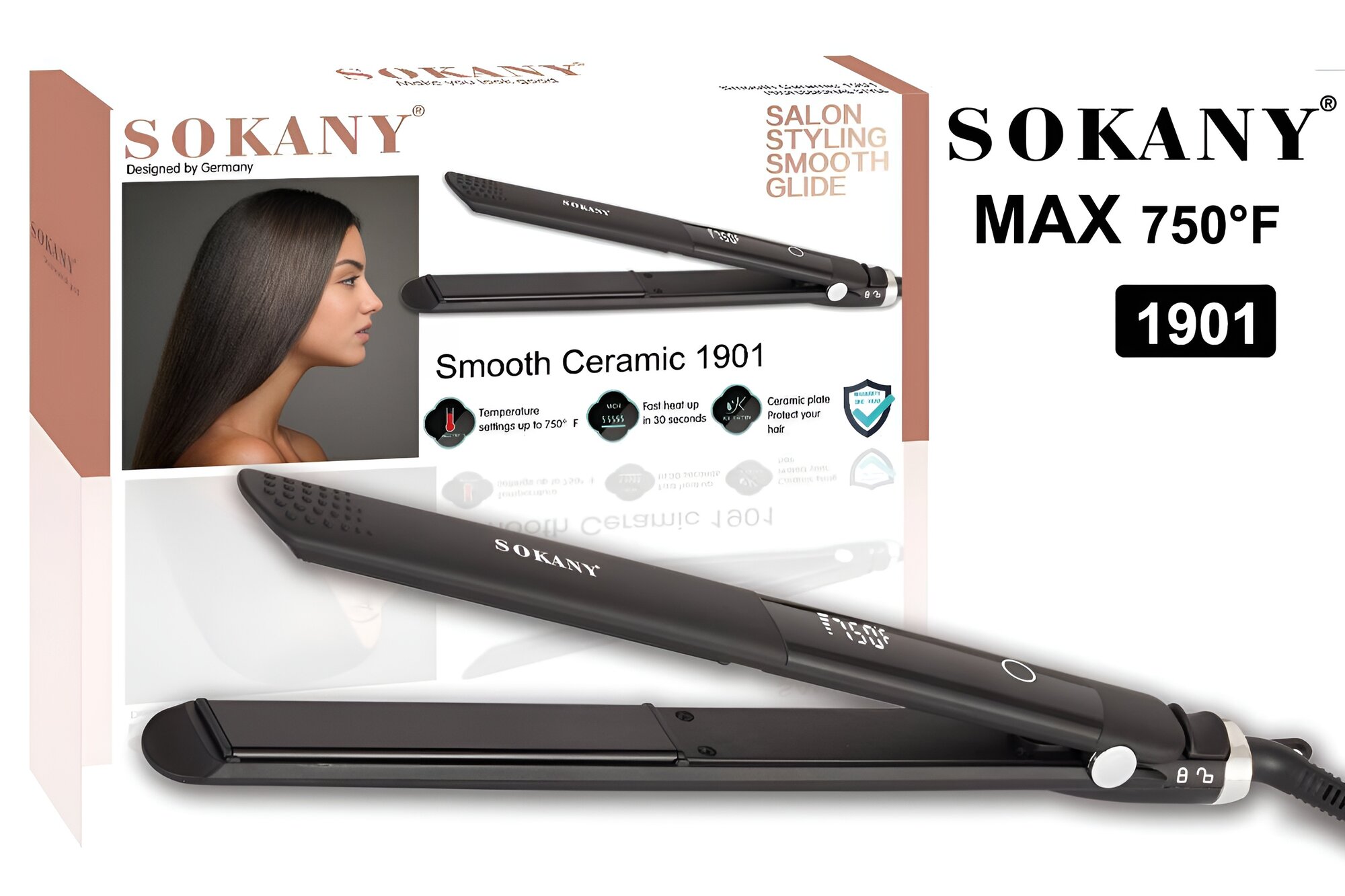 Утюжок-гофре для объема волос с керамико-медными пластинами, 5 режимами и нагревом за 30 секунд.