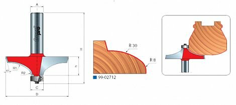 Фреза мультипрофильная для перил (63.5х19 мм; хвостовик 12 мм) FREUD PRO 99-02712