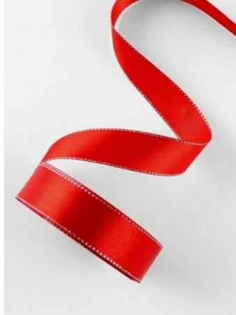 Лента атласная, с серебряным люрексом, 25 мм, 23 м, красная №026