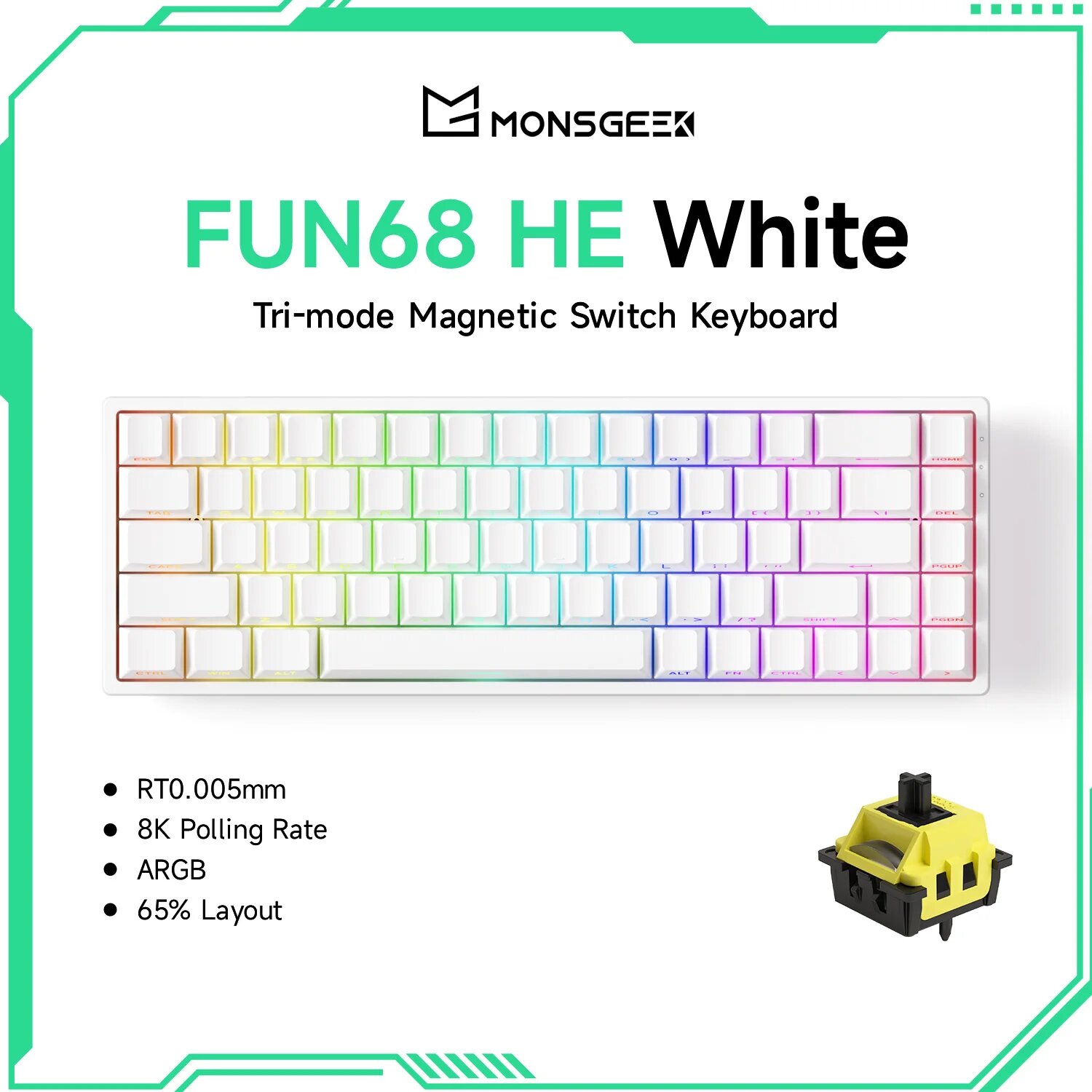 Акко МонсГeek FUN68 HE магнитная механическая клавиатура 65% White Tri-mode 1