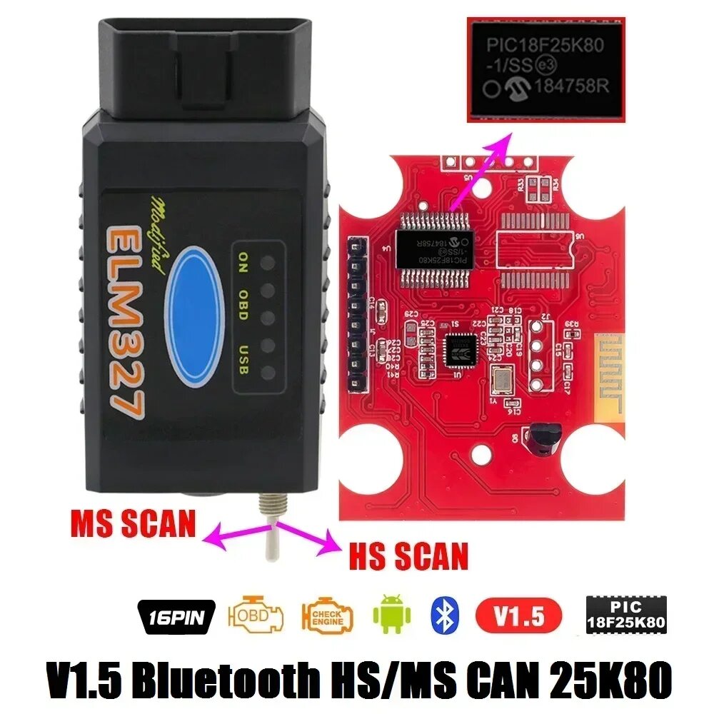 10 шт./лот PL/RU корабль для Ford Forscan ELMconfig Code Reader PIC18F25K80 HS CAN MS USB ELM327 V1.5 OBD2 сканер с переключателем
