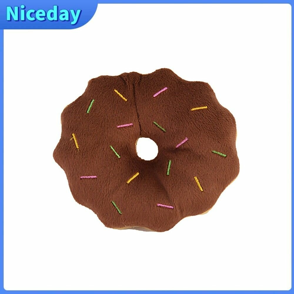 Плюшевая игрушка для собак в форме пончика, скрипучая, коричневого цвета.