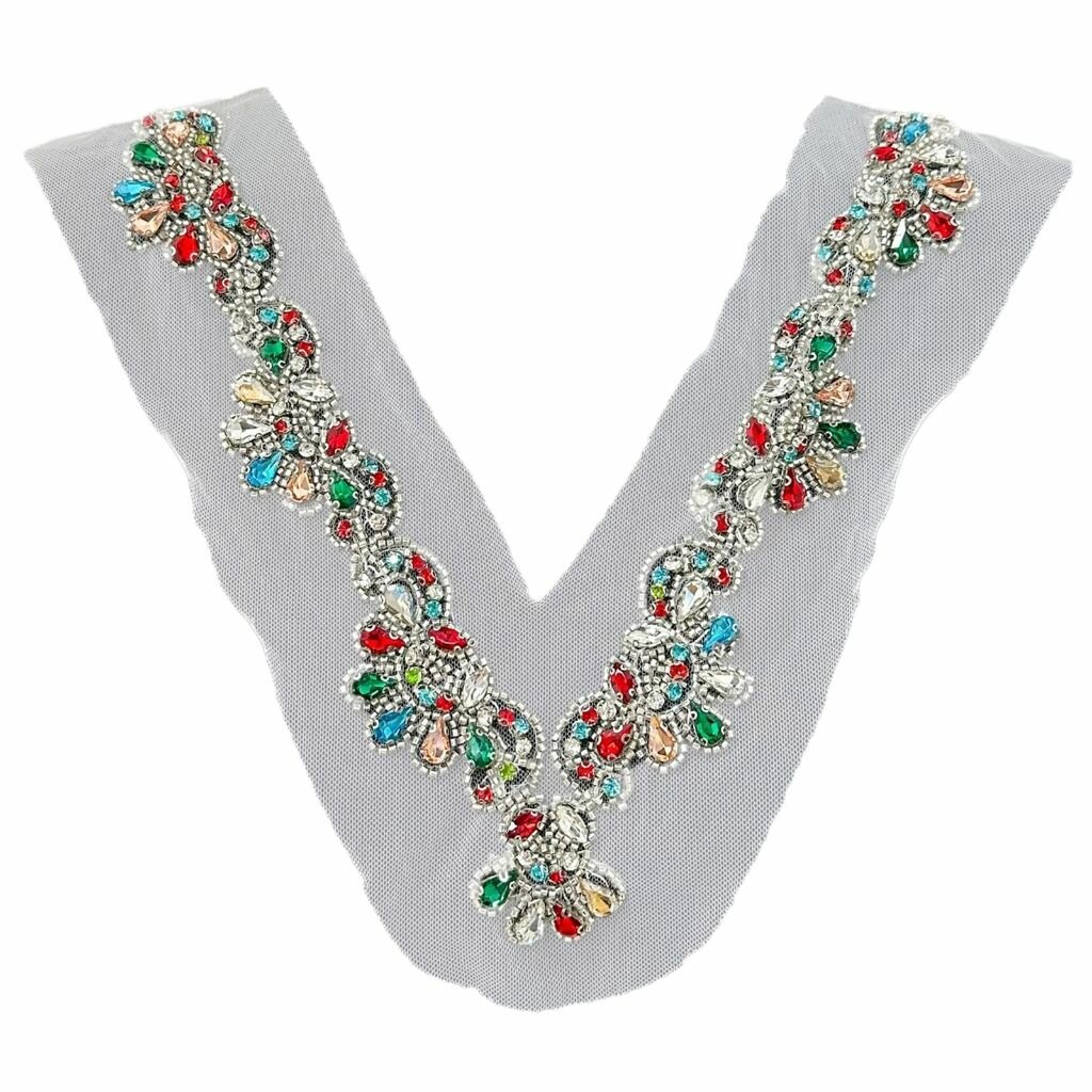 Стразы из бисера, цветочная сетка, нашивки, пришитые к V-образному вырезу, отделка воротника, аппликации для платья, аксессуары одежды, поделки своими руками