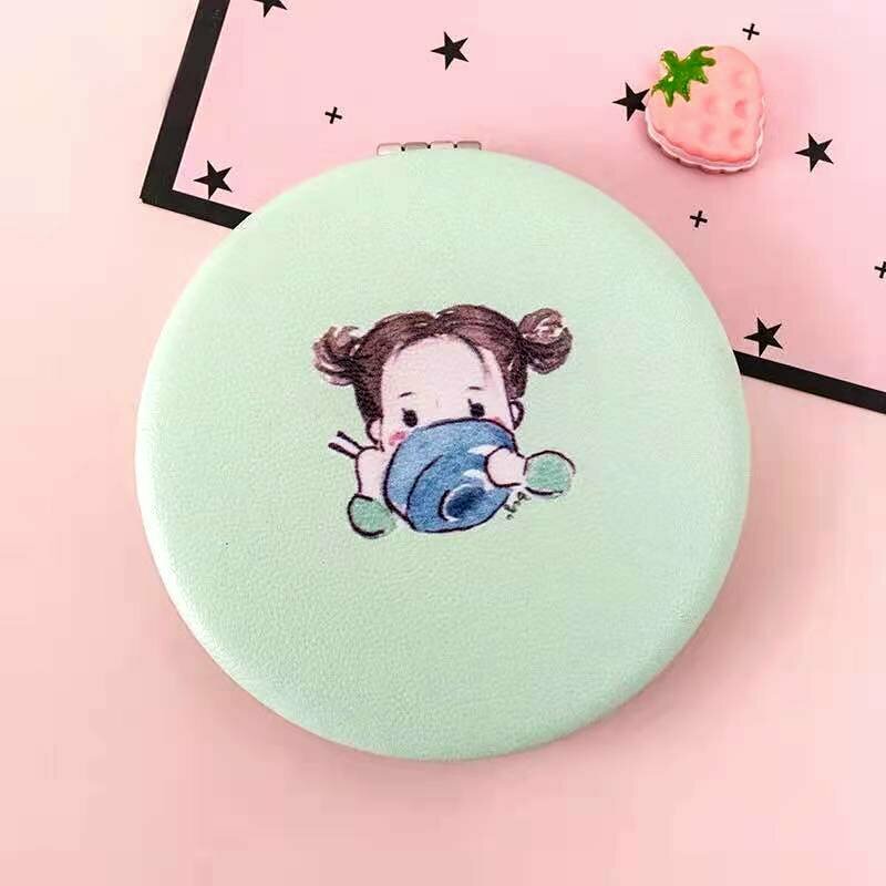 Портативное ПУ зеркало с двойной стороной круглый компактный косметический зеркало 7 см диаметр ребенок для путешествий