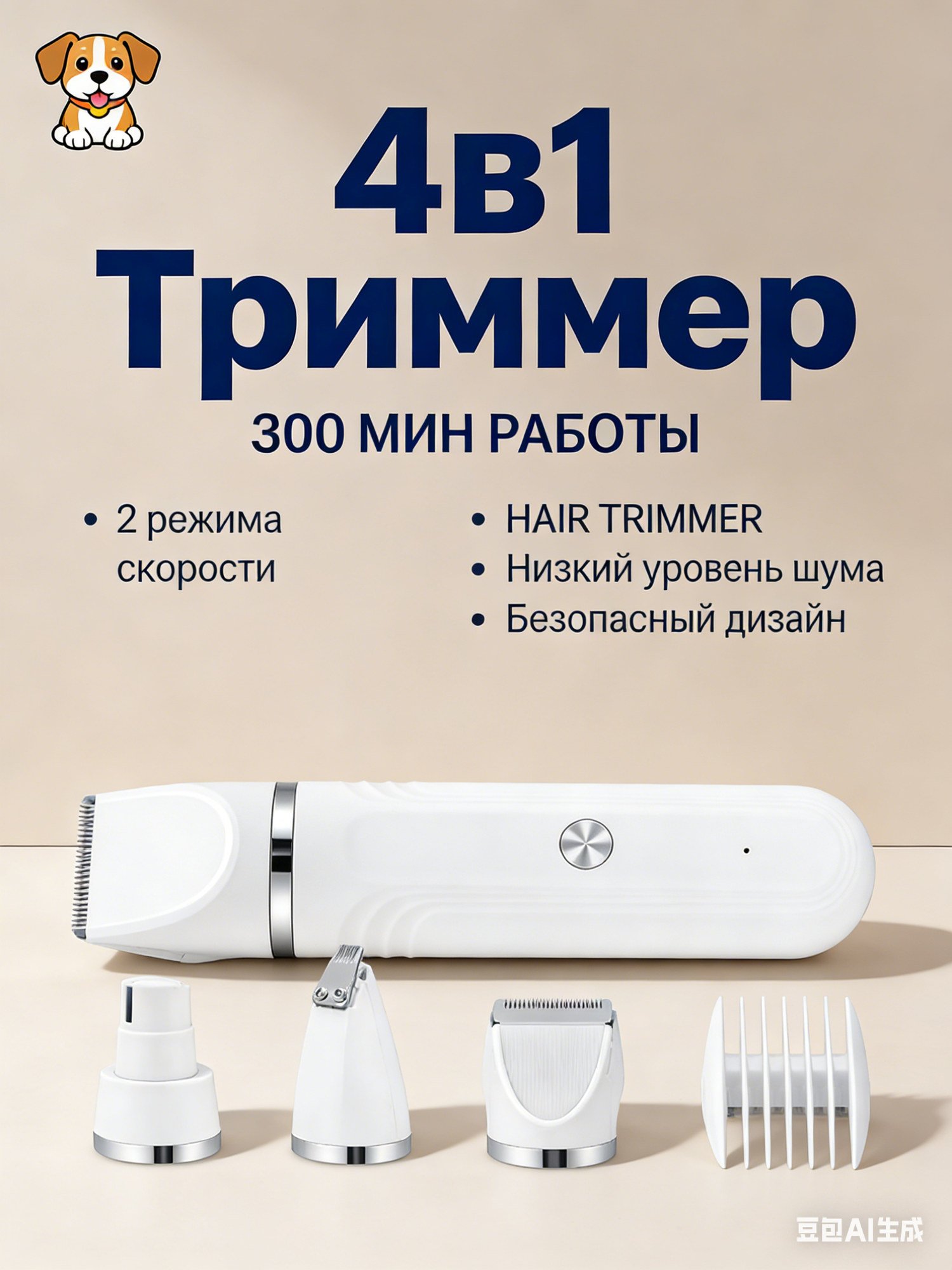 Машинка для стрижки собак и кошек Булка беспроводная профессиональная