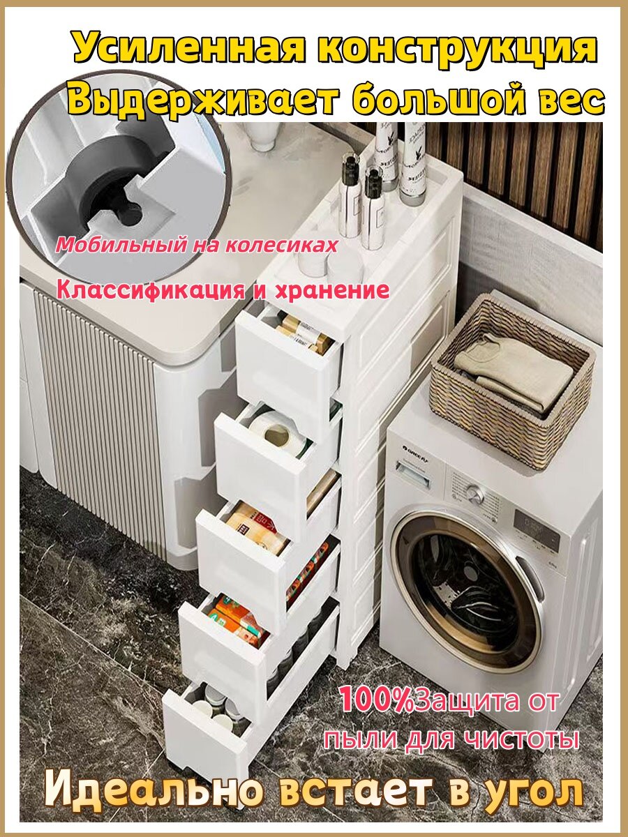 Хранение посудыКомод , с ящиками, 5 ящиков, 18 см x 30 см x 80 см, ПП, белая версия A0U