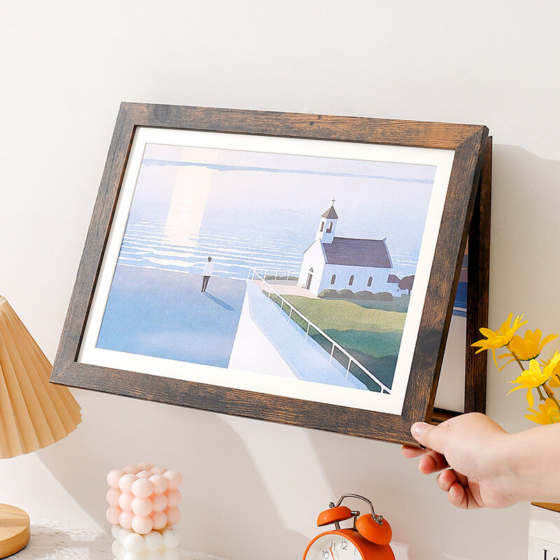 Фоторамка Amazon с откидной крышкой из массива дерева, магнитная фоторамка формата А4, детская фоторамка, рамка для хранения 4K, рамка для художественных работ, наград и сертификатов.