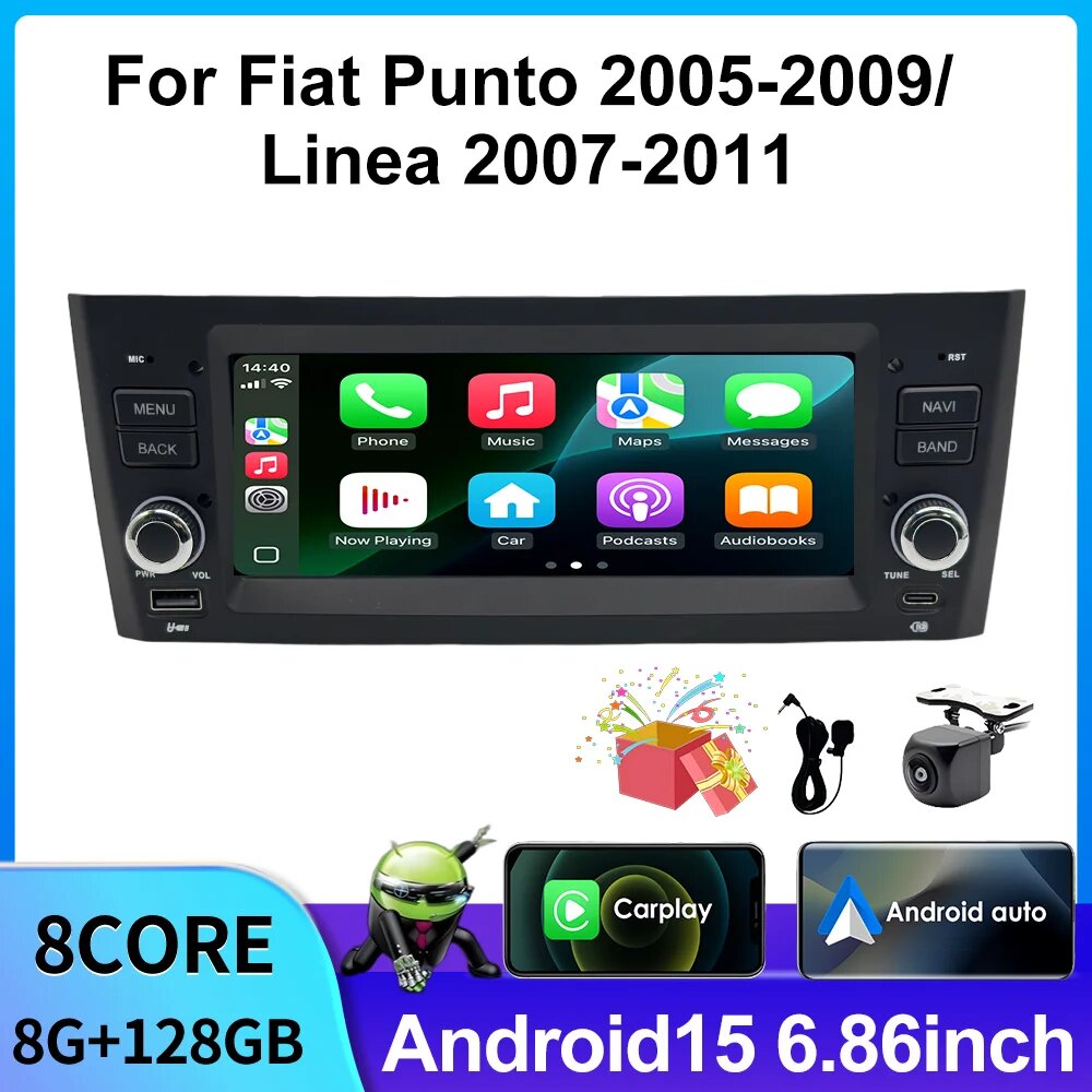 Android 15 автомагнитола 6.86" для FIAT Punto/Linea 2005-2011, 8G+128G
