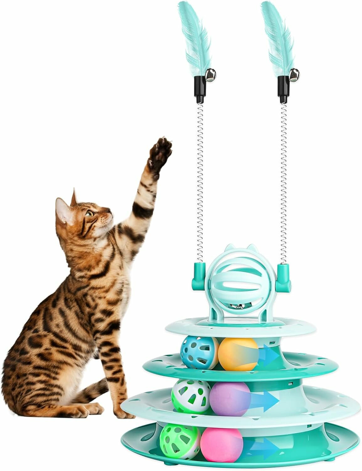 Cat Toy Interactive Pet Plaything for Indoor Kitten Interactive Kitty Puzzle Ball with 2 Cat-Tease (Orange)