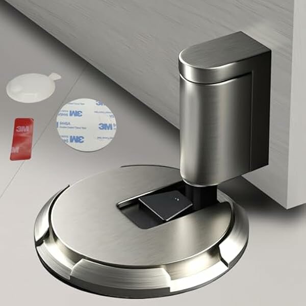HOOFUS - Tope mecánico para puerta de piso, altura ajustable, para puertas con altura máxima de espacio 3/4 pulgadas, sin soporte magnético a prueba de viento, sin clavos o tornillos, níquel