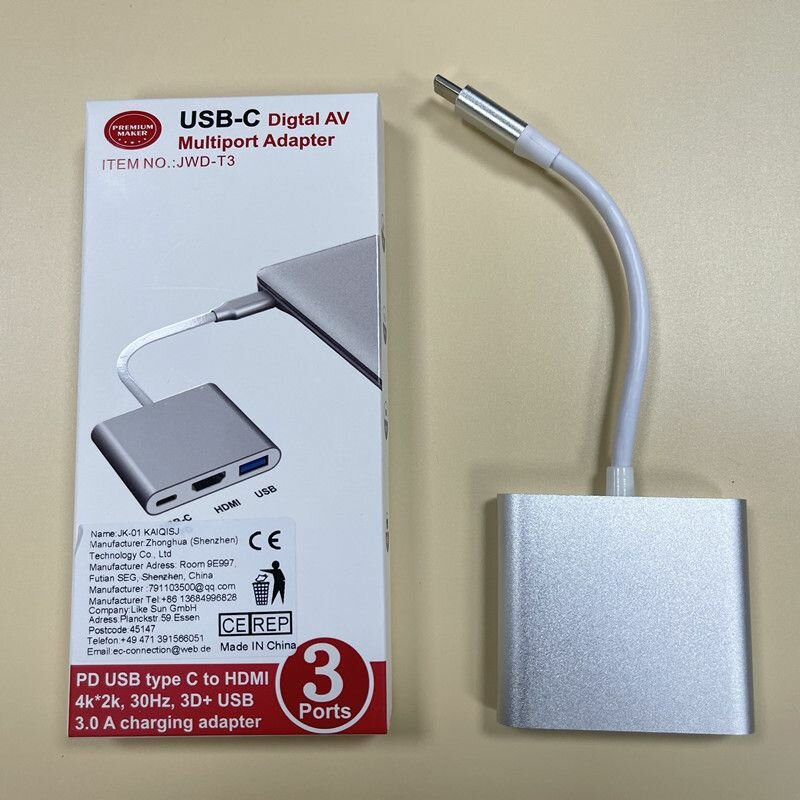 Переходник адаптер HUB USB 3.0 - HDMI - Type C, Адаптер USB Type C, Мощность зарядки до 100W