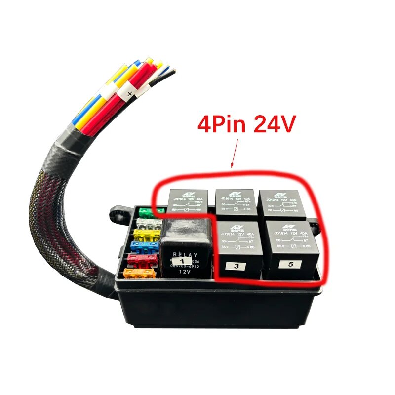 Блок предохранителей и держатель реле 12/24 в, 6 слотов, автомобильный универсальный релейный блок, 4/5 контактов, 40 А, комплект реле и жгута проводов для автомобиля, RV 5Pin 12V