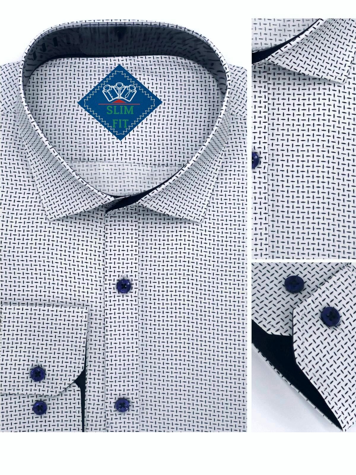 Рубашка Мужская рубашка с длинным рукавом приталенная, светлая сорочка на пуговицах, рубаха на любой сезон, белая в мелкий рисунок, без карманов, на любой сезон и на лето рубашка Slim fit с приталенным кроем