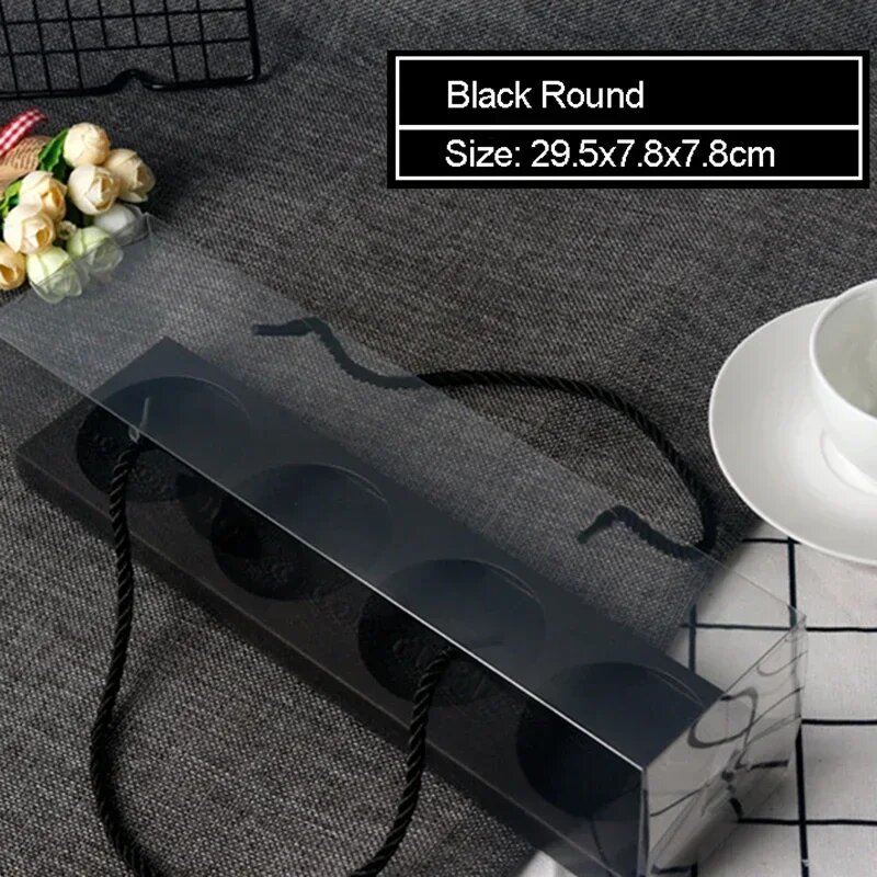 Прозрачные картонные коробки для кексов с ручкой, 10 шт. Черный, Black