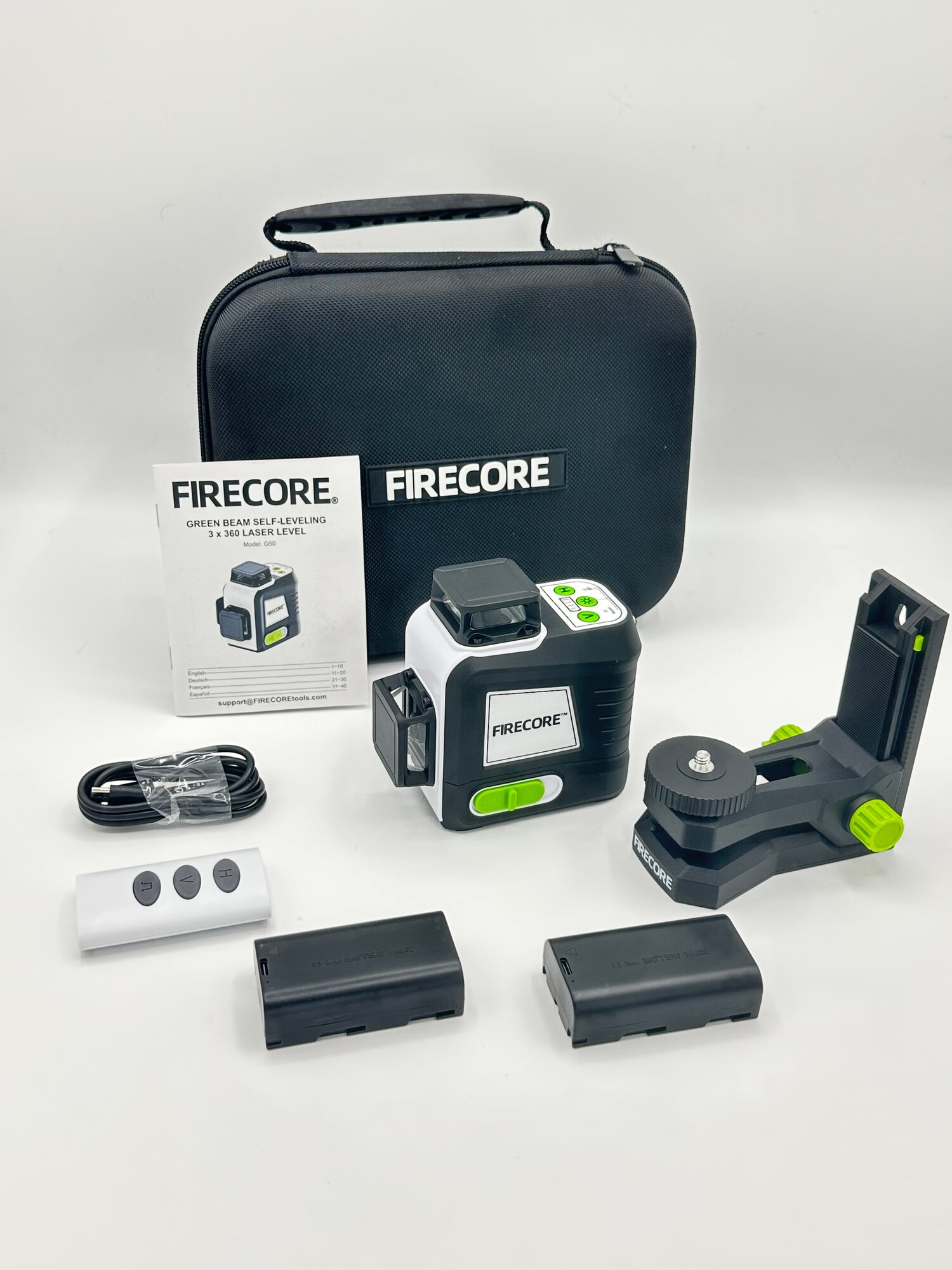 Лазерный уровень Firecore, G50, зеленый луч, 12 линий, 2 аккумулятора