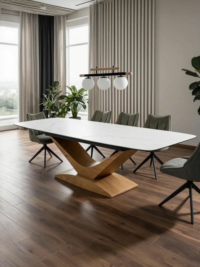 Стол c керамикой SIGNAL DOLCE CERAMIC 180-240/95 эффект белого мрамора/дуб