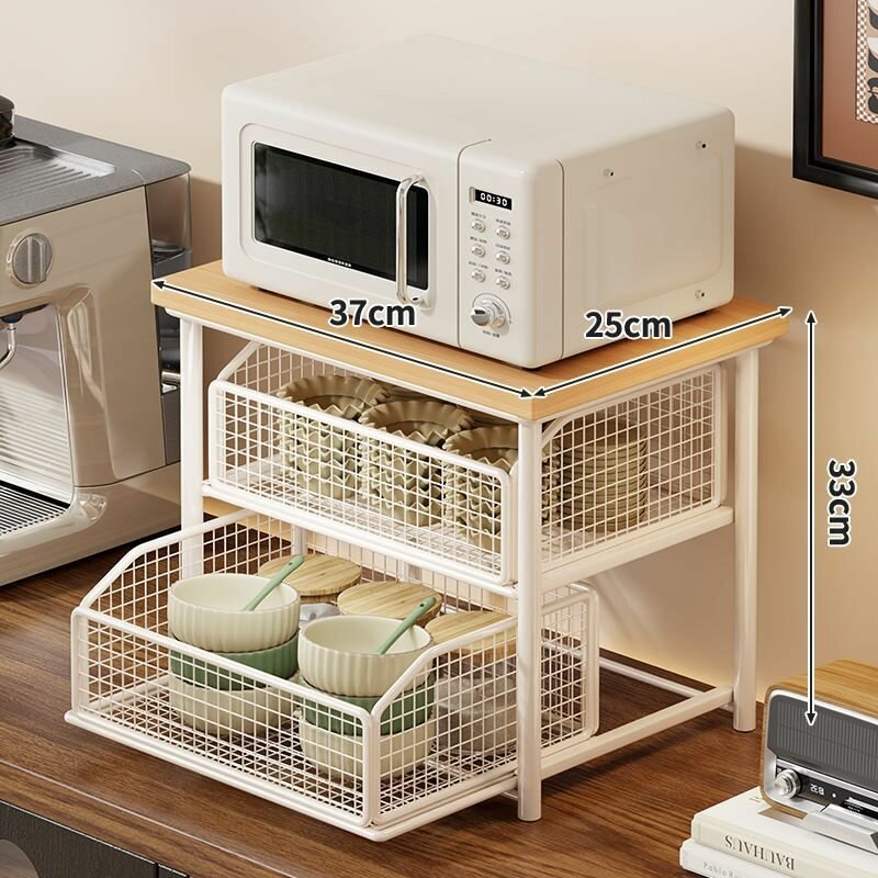 Настольная полка для микроволновки и духовки, 1 или 2 яруса: выдвижной ящик, без сборки, 37x25x33 см, сталь
