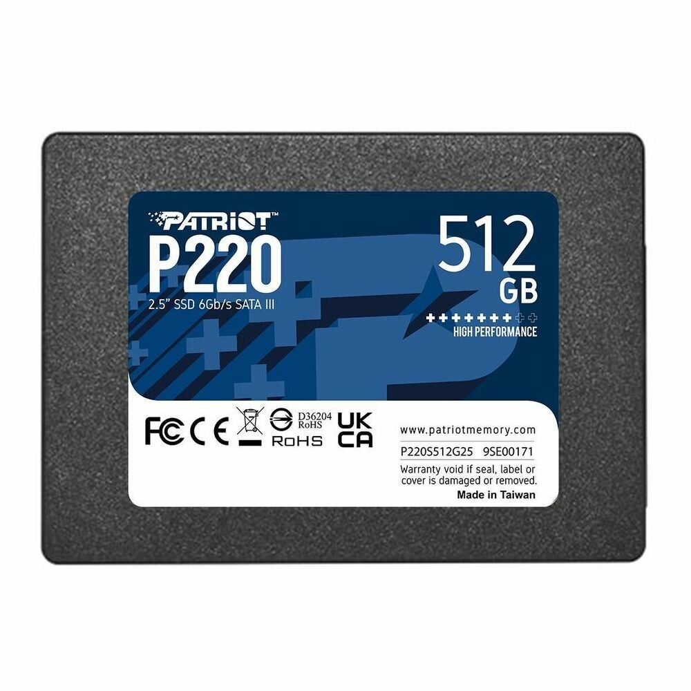 Накопитель SSD PATRIOT 512Gb P220 (2.5", SATA-III, R/W 550/500MB/s, 240TBW) (P220S512G25)