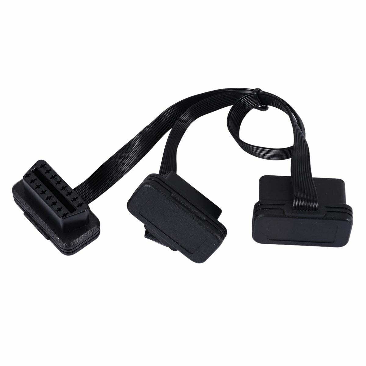 Удлинитель OBD2 Y-кабель 16 pin для ELM327 — двойной разъём OBDII 1x штекер на 2x гнезда, низкопрофильный 30 см