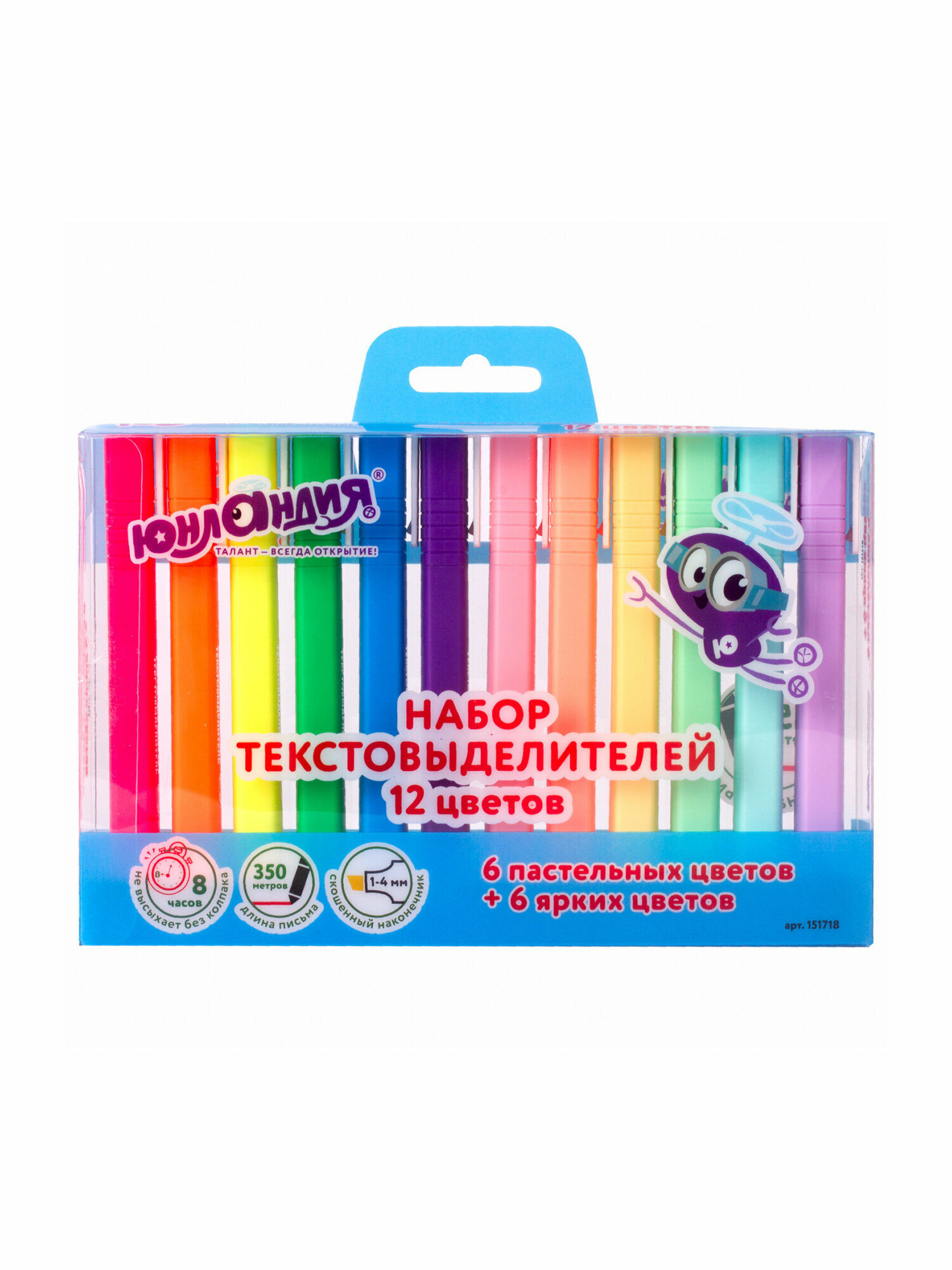 Набор текстовыделителей юнландия 12 шт, Ассорти, "COLORSTAR", линия 1-4 мм, 151718