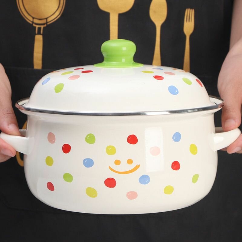 Аутентичный эмалированный горшок, эмалированный суповой горшок, горячий масляный маленький горшок, горшок с двумя ручками, горшок для тушенки, горшок для лапши быстрого приготовления, горшок для сала с крышкой для газа
