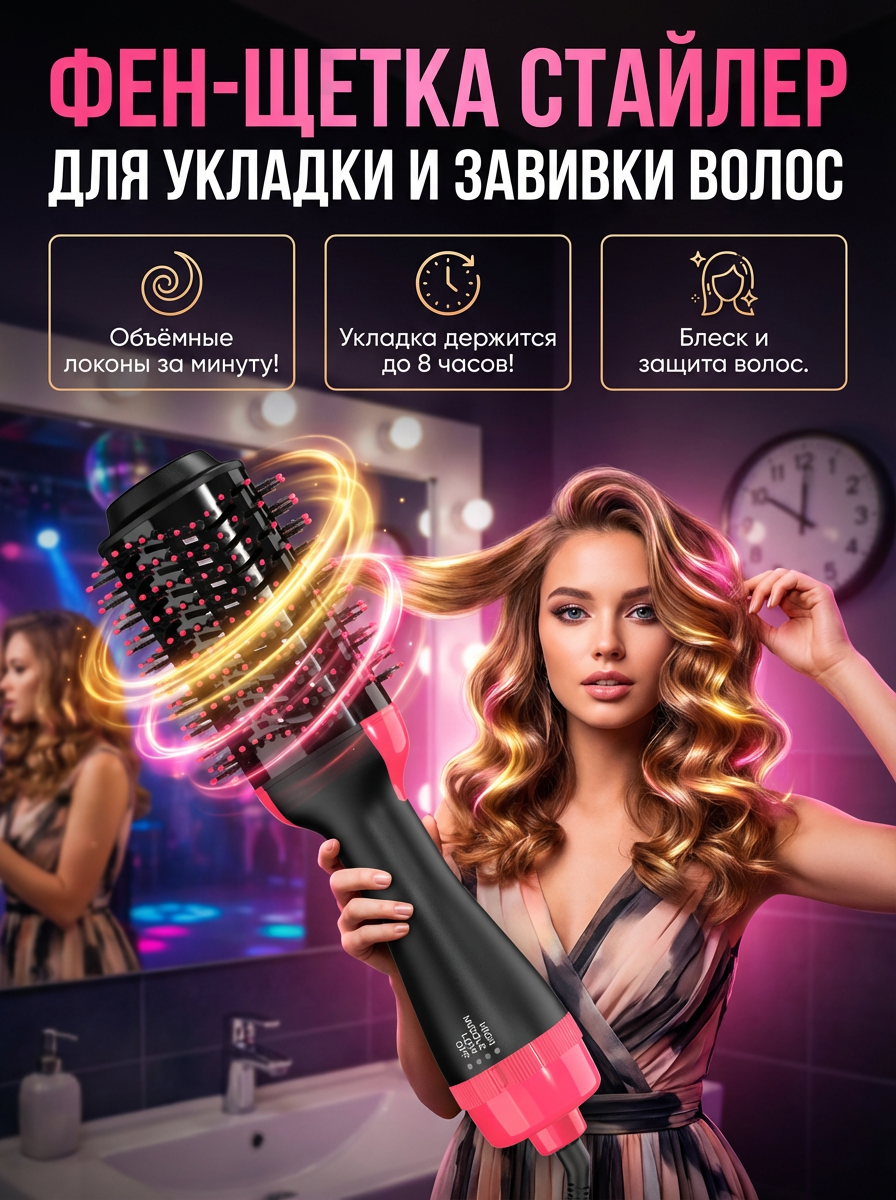 Фен-щетка для волос 3 в 1, Термощетка, Выпрямитель для волос, Стайлер, Расческа