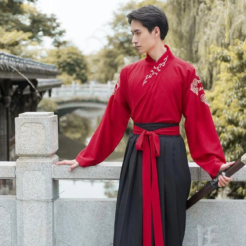 Женское традиционное кимоно Ханьфу с вышивкой Красный, М, Men Set