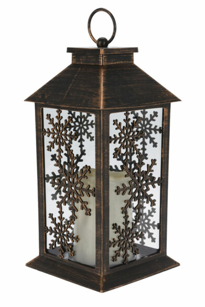 Декоративный фонарь с встроенной LED-свечой суаре Д'ивер со снежинками, пластик, стекло, 28 см, батарейки, Koopman International ANX000830-2