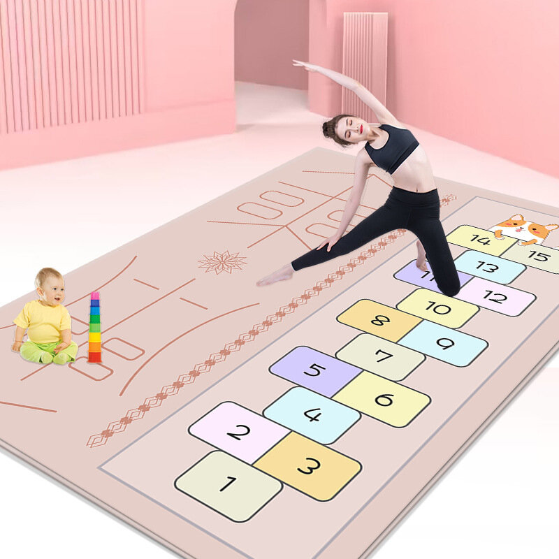 Утолщённый шумопоглощающий двойной коврик для йоги, увеличенной ширины и длины, нескользящий, звукоизоляционный, подходит для домашнего использования, аэробики, детских танцев и фитнеса.