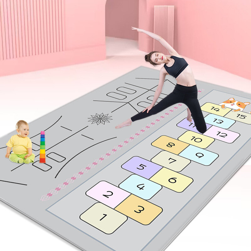 Утолщённый шумопоглощающий двойной коврик для йоги, увеличенной ширины и длины, нескользящий, звукоизоляционный, подходит для домашнего использования, аэробики, детских танцев и фитнеса.