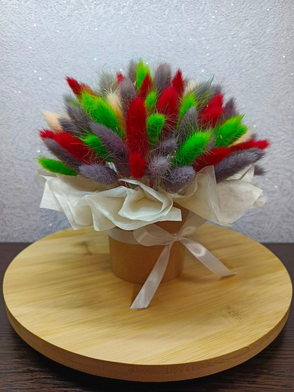 Композиция из сухоцветов "Лагурус" от "Сверкающей Сказки" Марии Ершовой, в крафтовом стаканчике