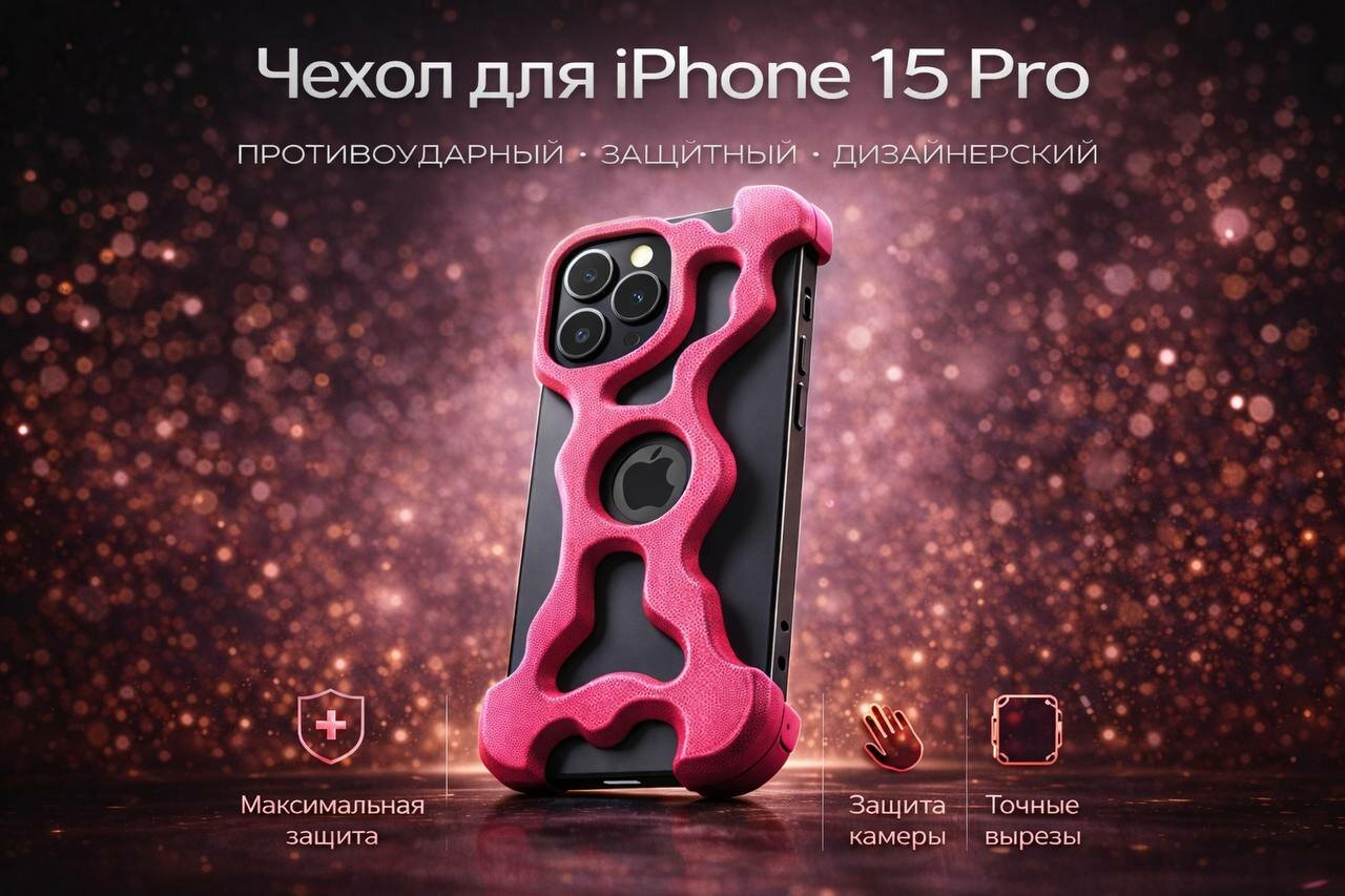 Чехол на iPhone 15 pro "Защита камеры", ударопрочный, розовый