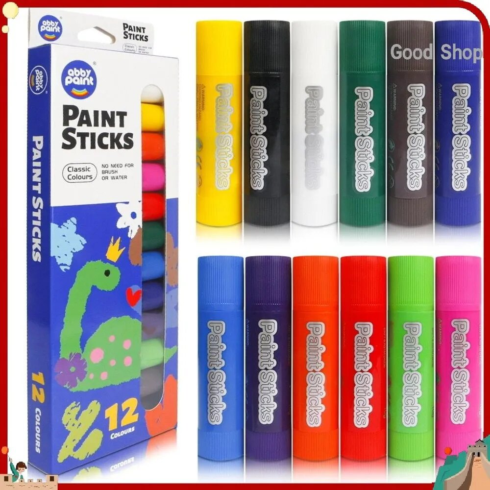 Гуашь Abbi Paint Sticks набор 12 цветов, 10 мл/120 г. Классические цвета для рисования