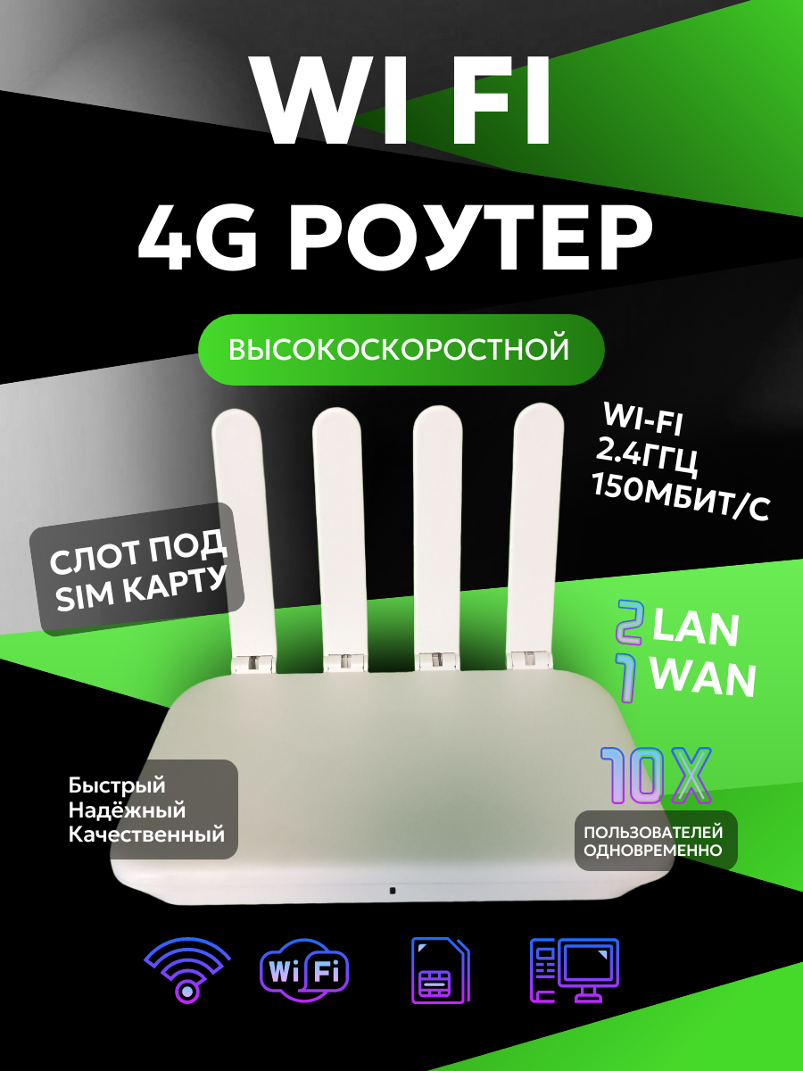 Wi-Fi роутер с SIM-картой, 4 антенны, WE2805 150Мбит/с, белый