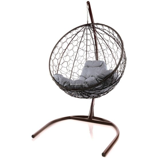 Подвесное кресло M-group круг с ротангом коричневое, серая подушка, шт