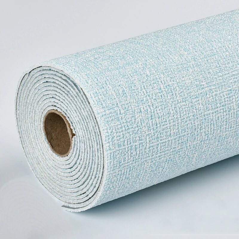 Виниловые обои под лён, самоклеящиеся Linen Light Blue