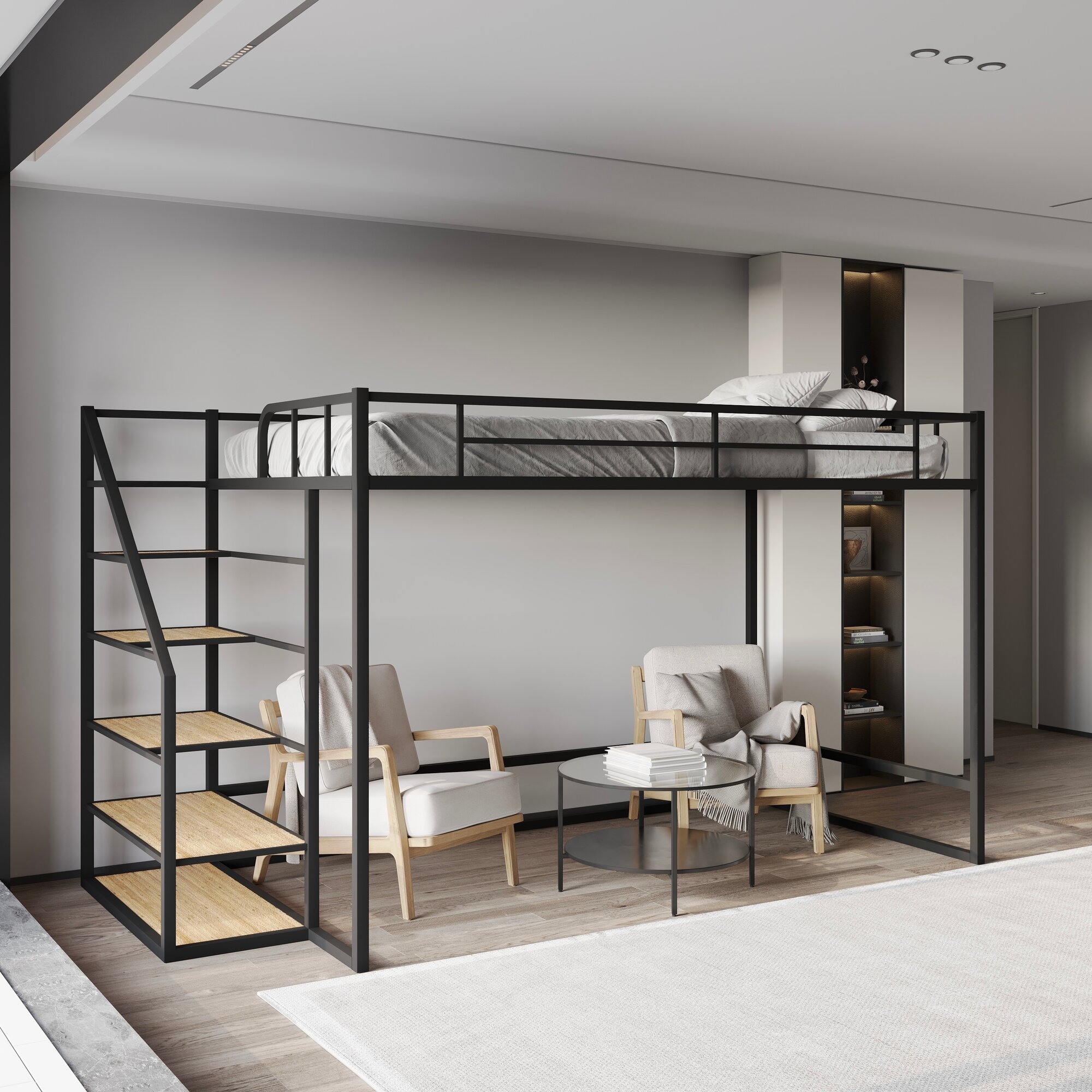 Кровать-чердак Лофт Костюковъ Хард для детей и взрослых 140х200