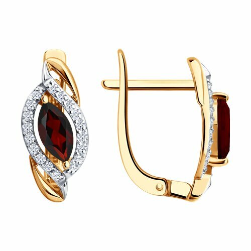 Серьги, красное золото, 585 проба, фианит, гранат