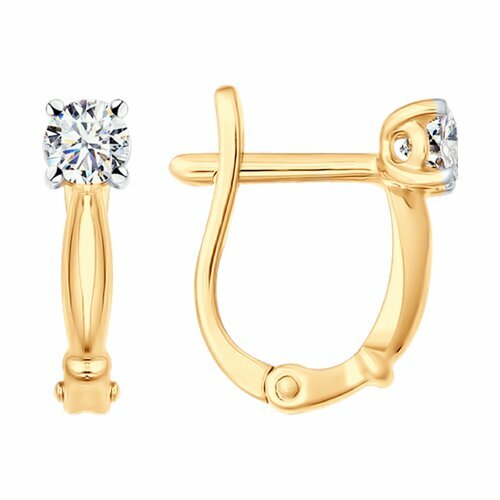 Серьги, серебро, 925 проба, золочение, фианит