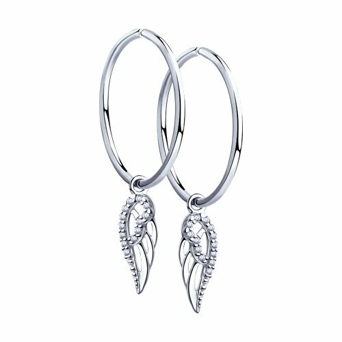 Серьги конго, серебро, 925 проба, родирование, фианит