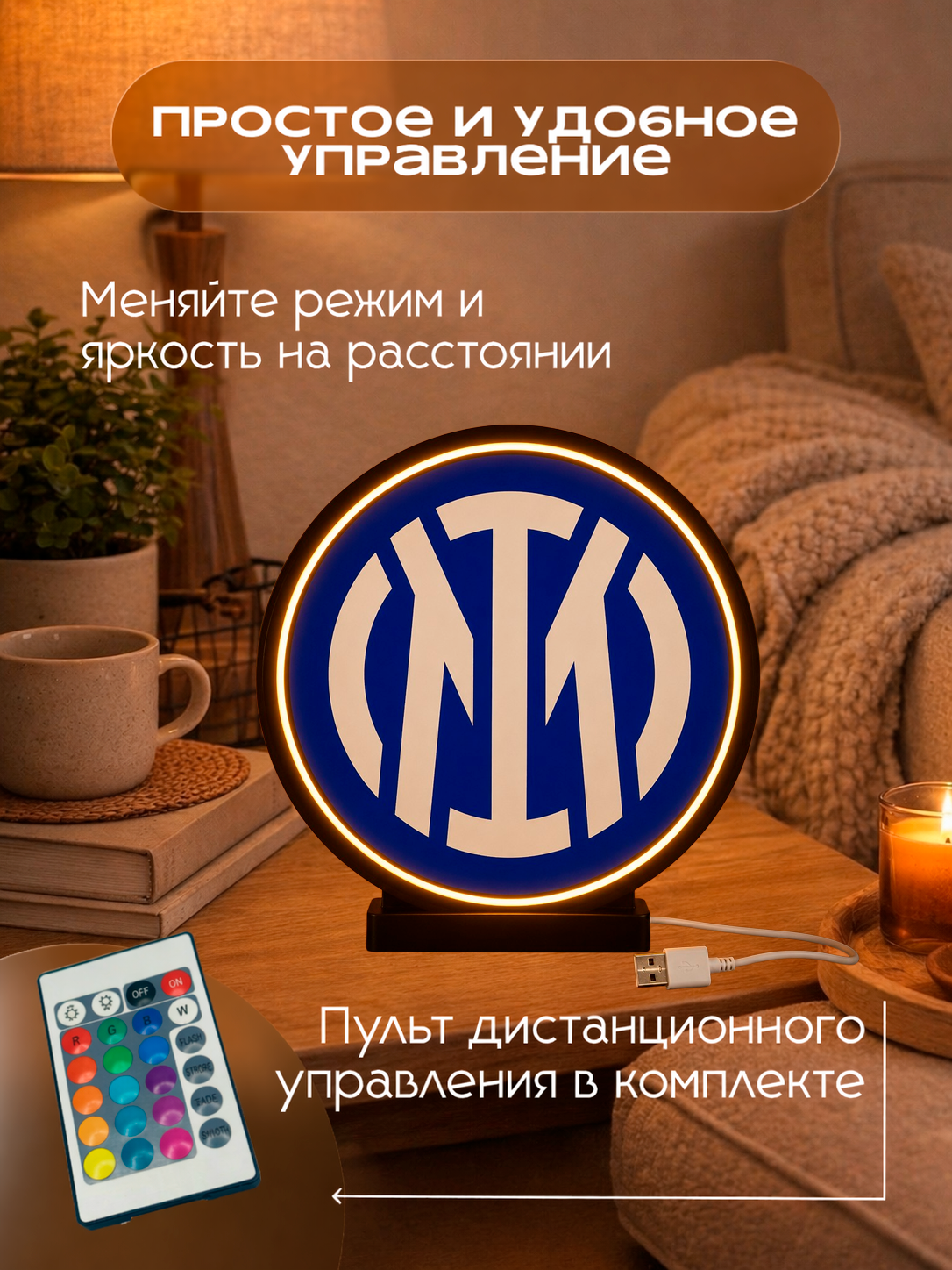 Светильник RayPlay "Inter Milan" Интер Милан, 10 LED, сенсорное управление, RGB-подсветка, 5 Вт