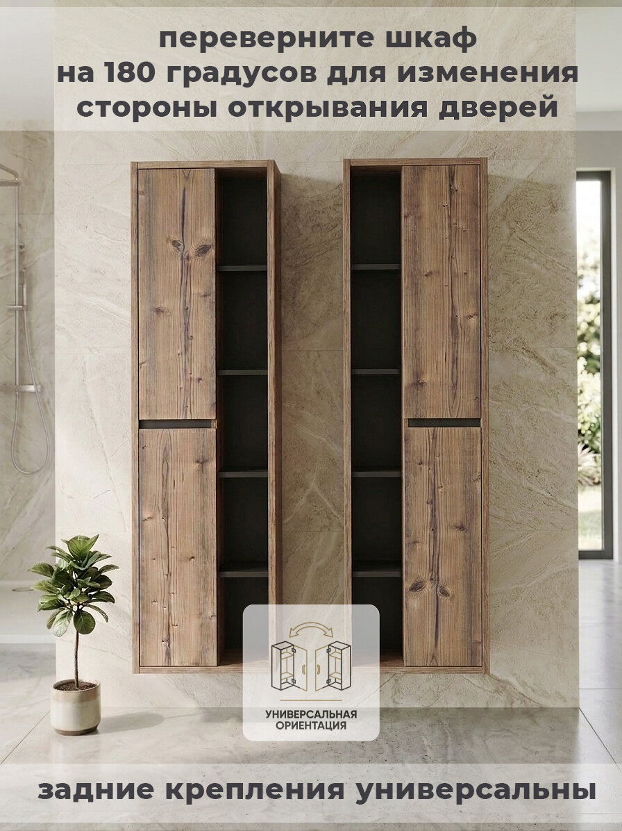 Шкаф-пенал подвесной для ванной с полками и открытой нишей 50х180х30 — фото 1