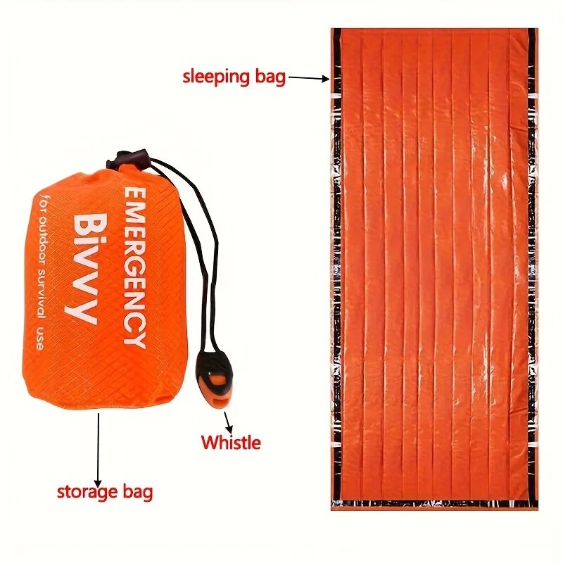 Оранжевый спальный мешок для выживания Bivvy с whistle