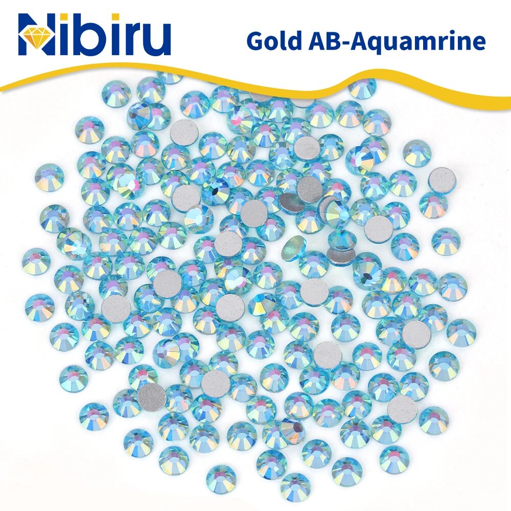 Стразы Nibiru Gold Border AB серии SS6-SS30 SS8-1440Pcs, Aquamrine AB